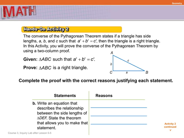 (8) Inquiry Lab - Proofs About the Pythagorean Theorem | PPT
