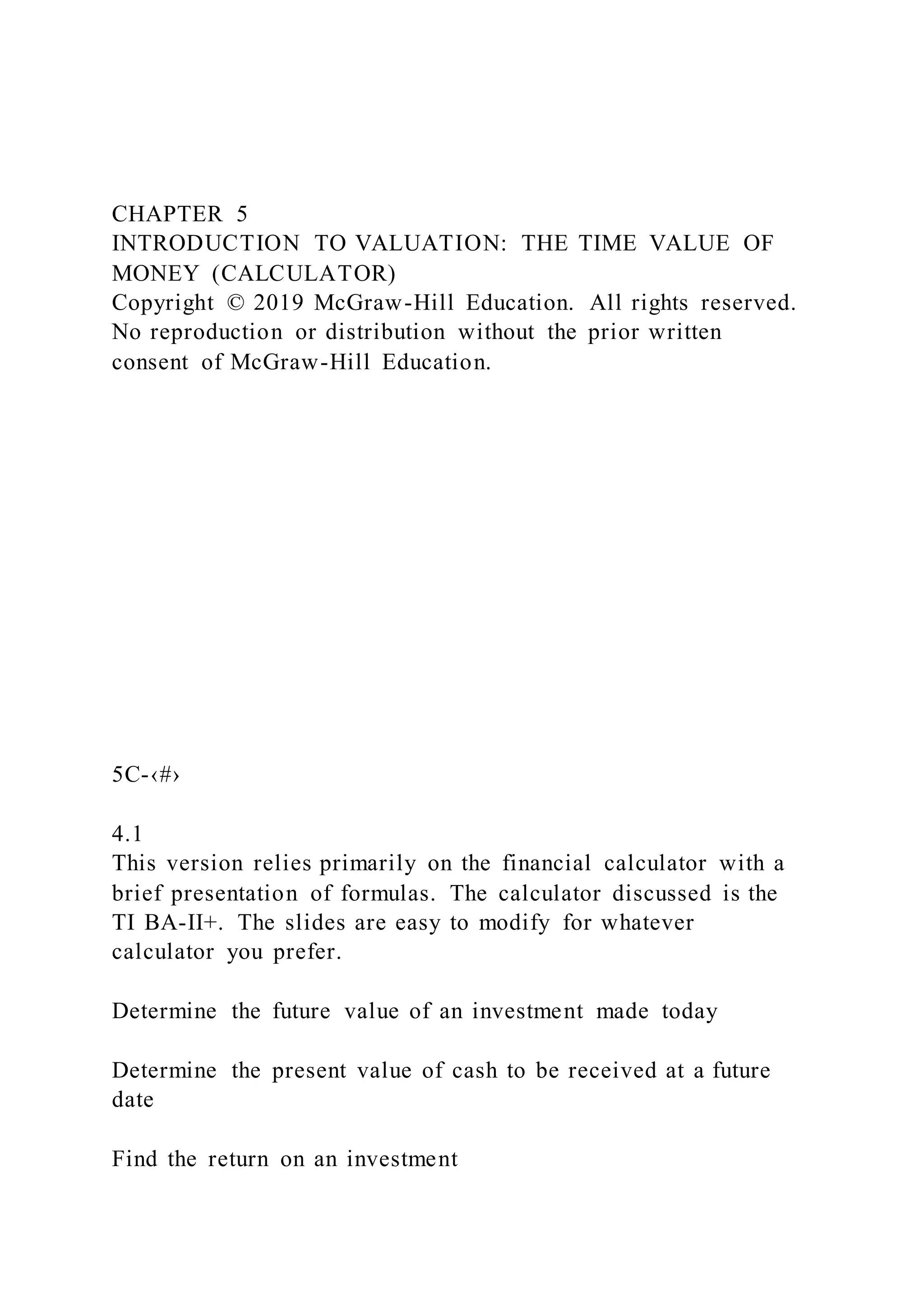 CHAPTER 5INTRODUCTION TO VALUATION THE TIME VALUE OF MONEY (C | DOCX