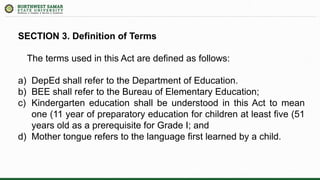 R.A 10157 - The Kindergarten Education Act | PPTX