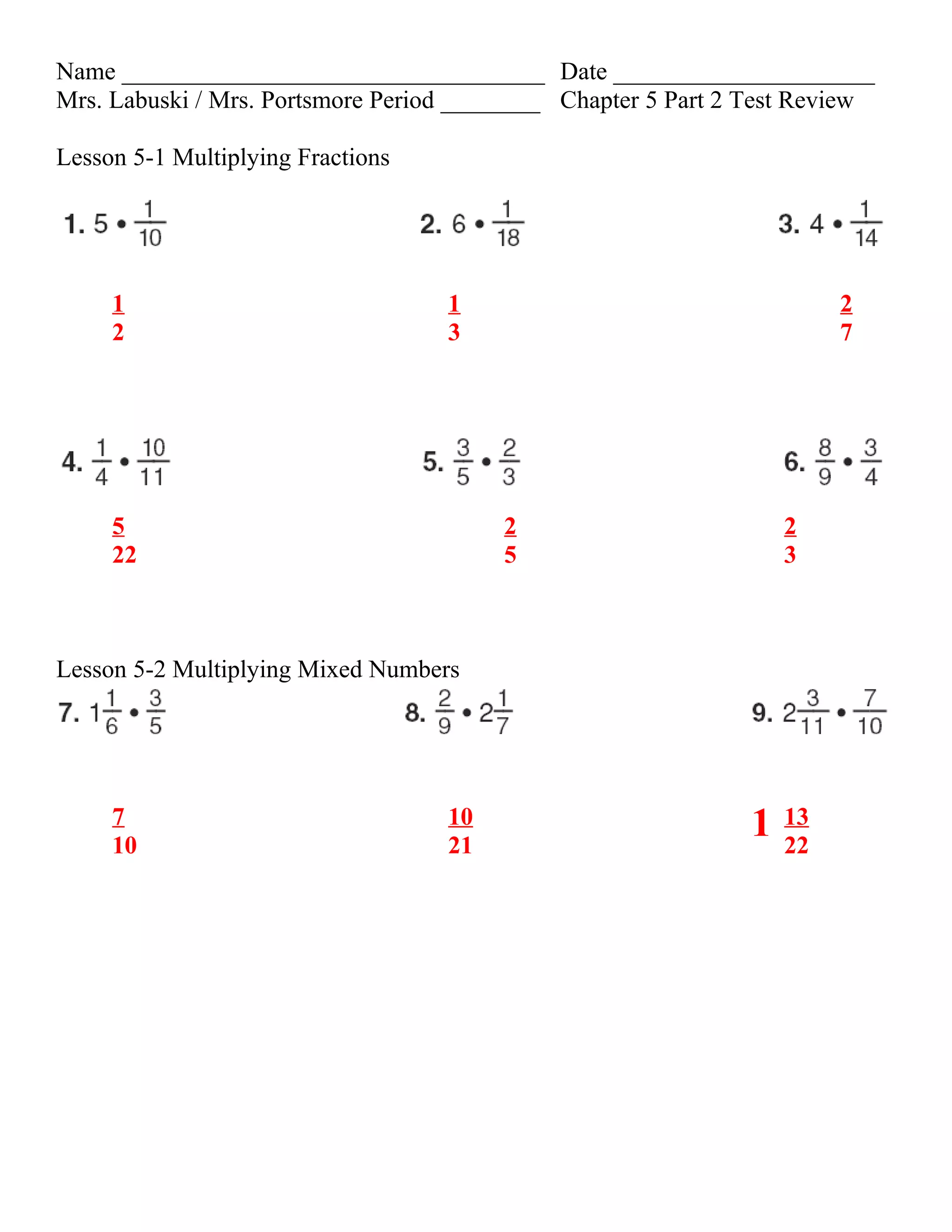 Chapter 5 part 2 test review | DOC