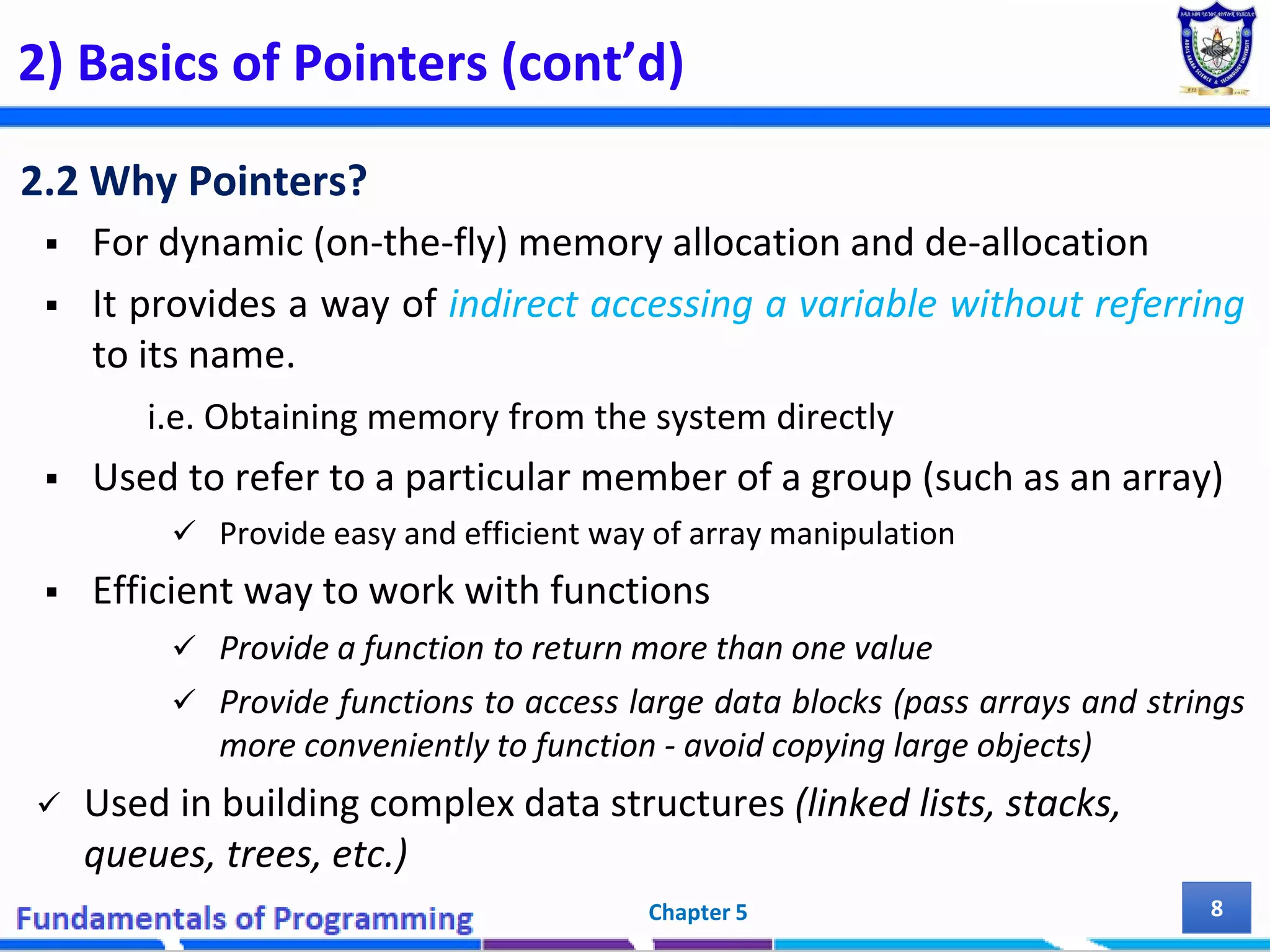 Chapter 5 (Part I) - Pointers.pdf | Data Storage and Warehousing | Computing