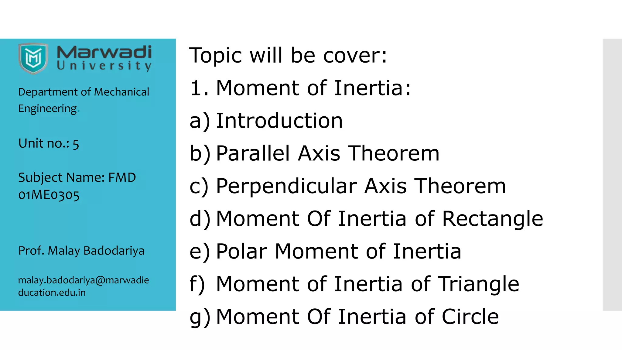 Moment of Inertia by Prof. Malay Badodariya | PPTX