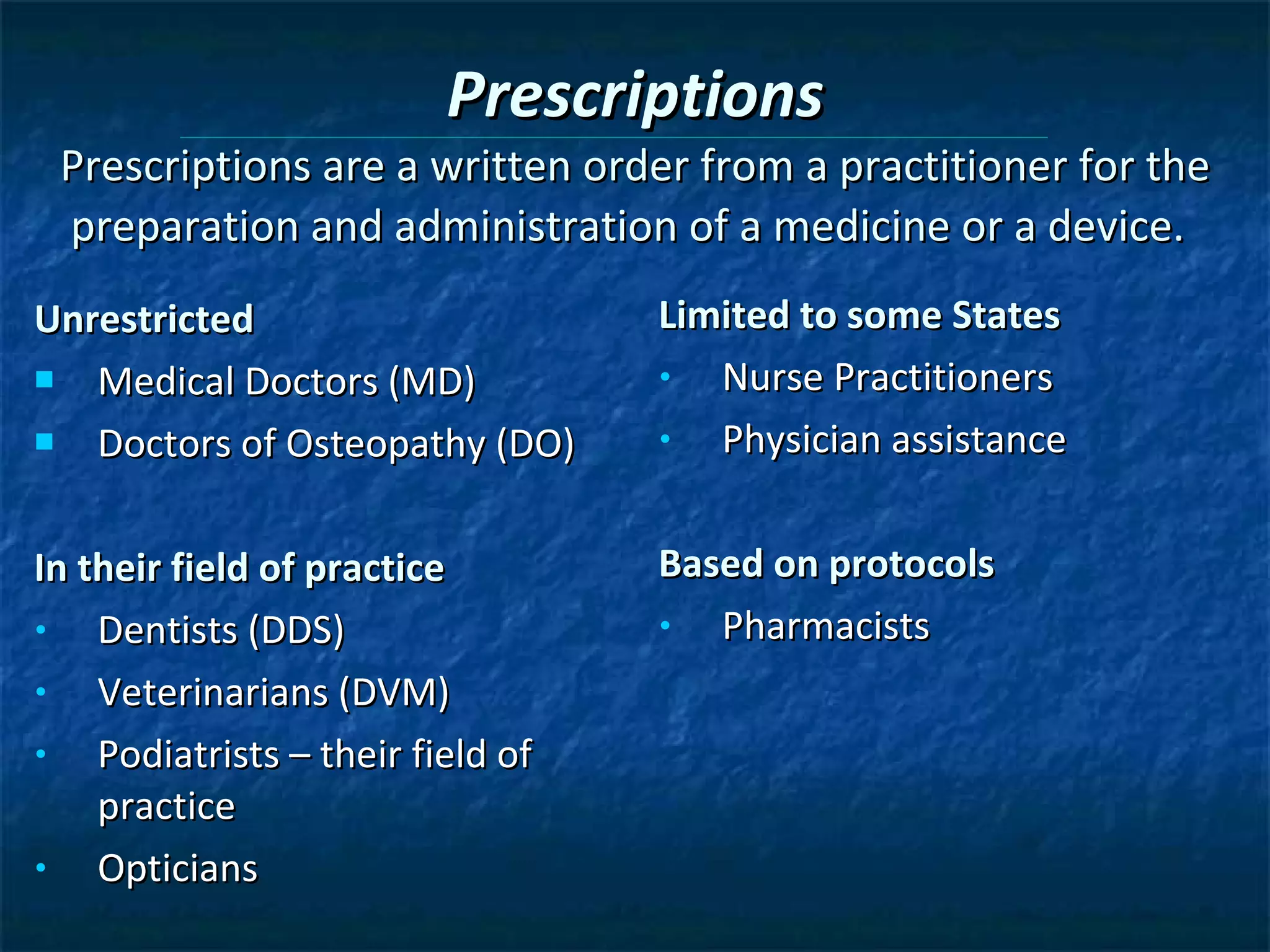 Chapter 5 prescriptions | PPT