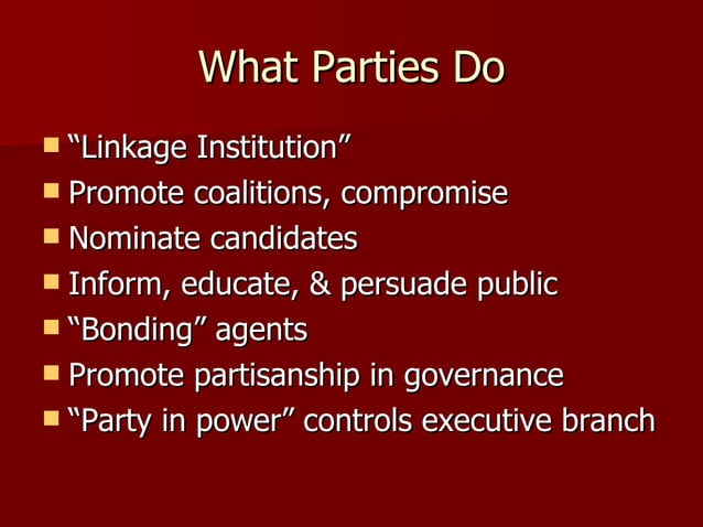 Chapter 5 section 1 (political parties) | PPT | Civic affairs | Politics