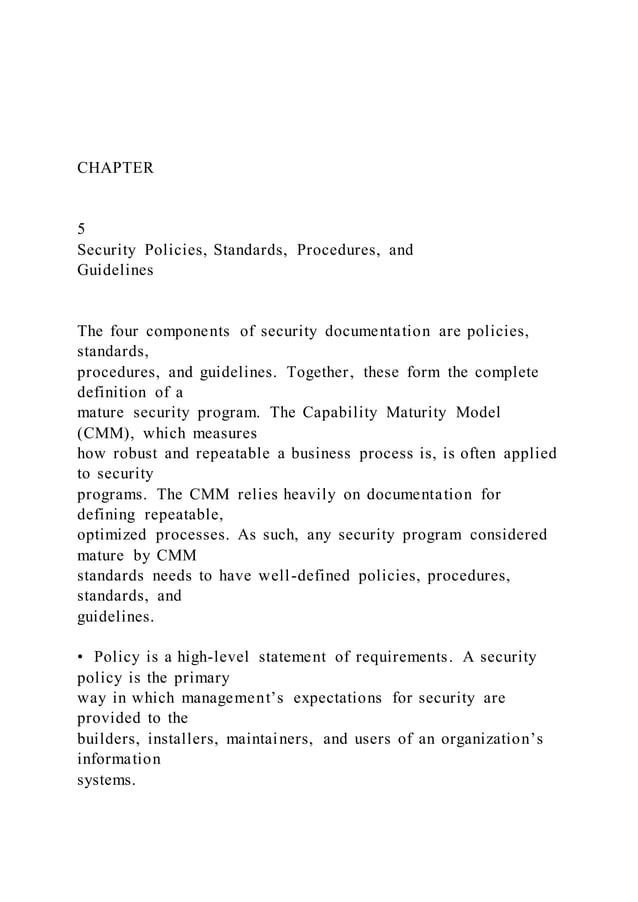 CHAPTER 5 Security Policies, Standards, Procedures, a | DOCX