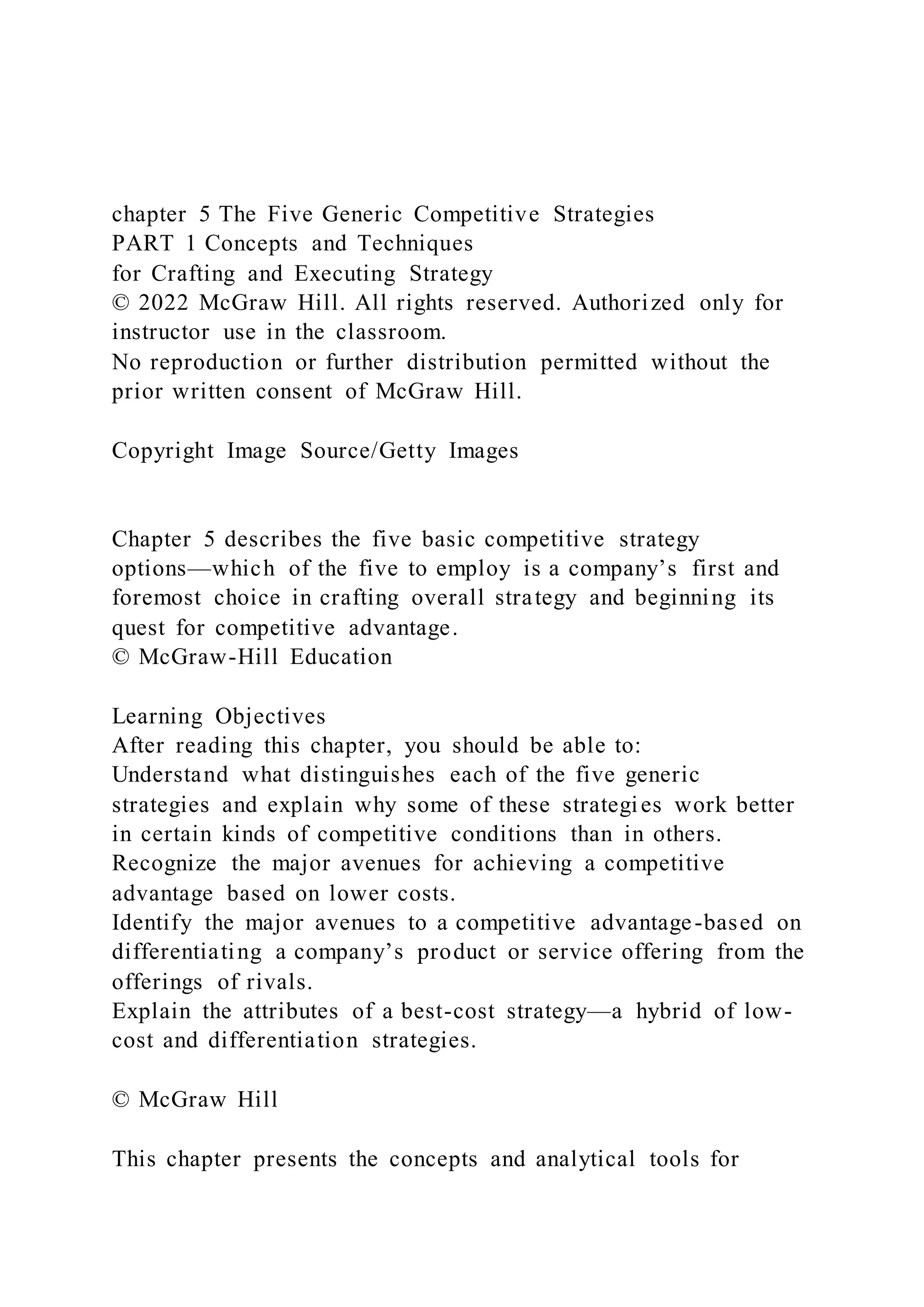 chapter 5 The Five Generic Competitive StrategiesPART 1 Concep | DOCX