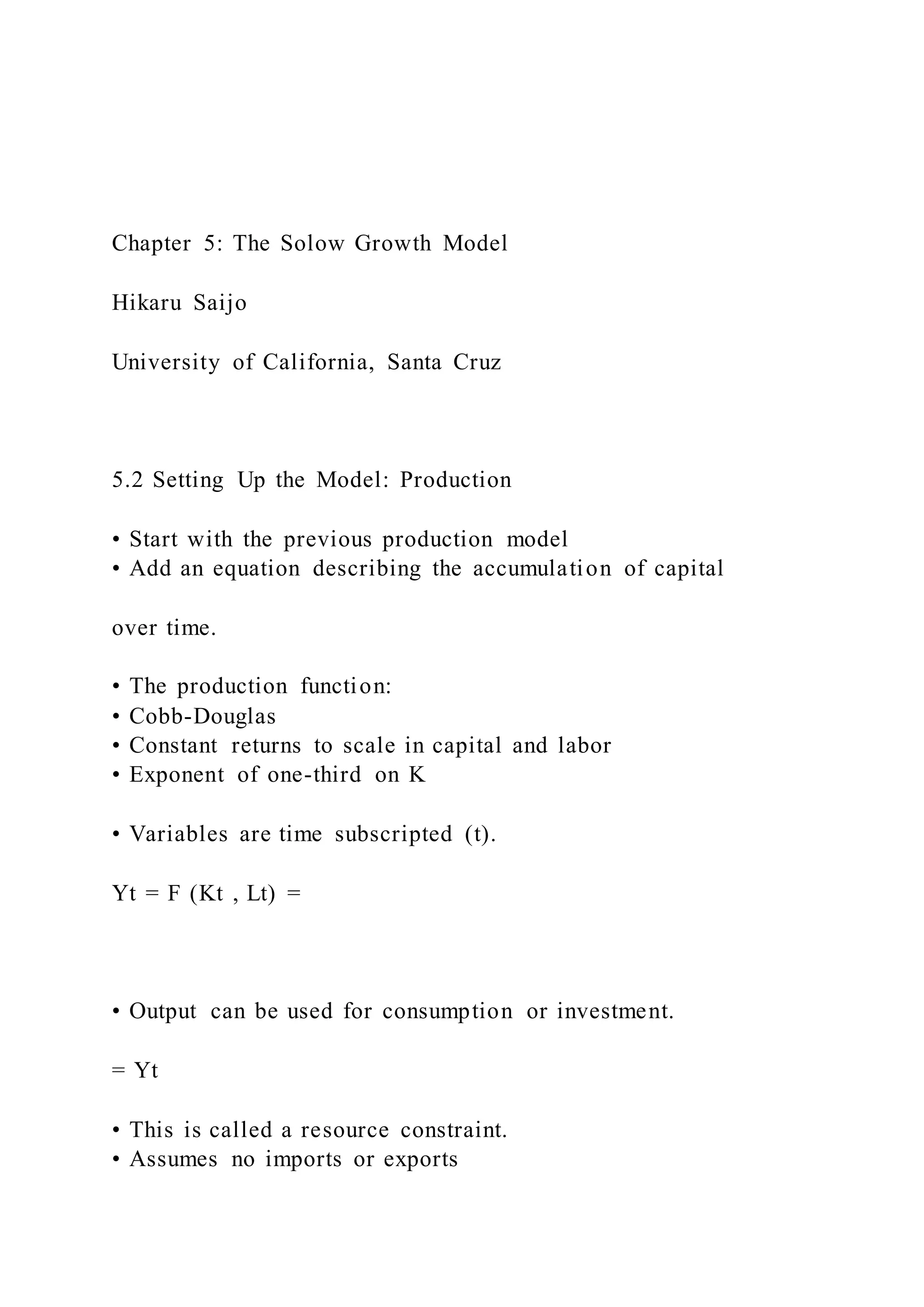 Chapter 5 The Solow Growth ModelHikaru SaijoUniversit | DOCX