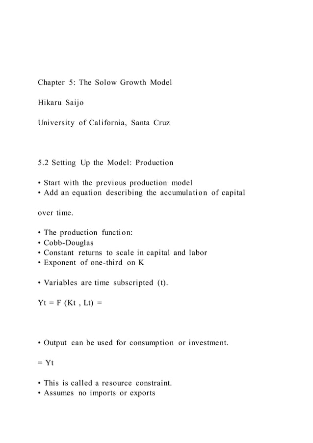 Chapter 5 The Solow Growth ModelHikaru SaijoUniversit | DOCX