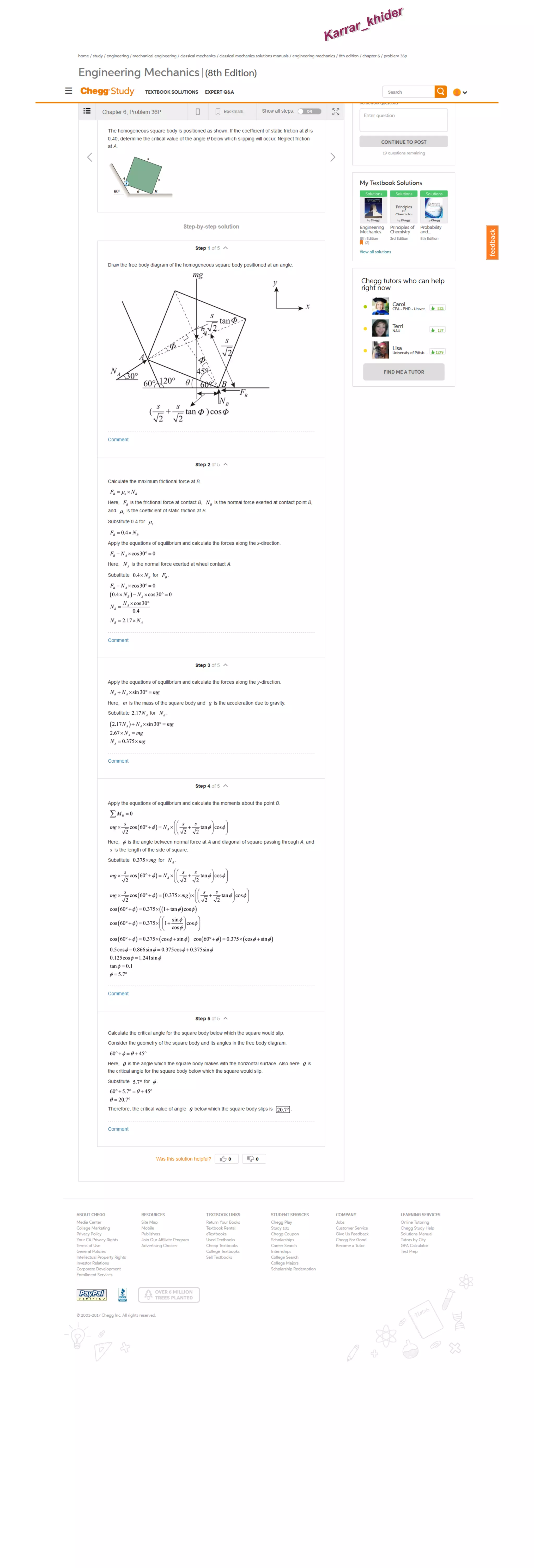 mechanic meriam static 8 ch6 solution | PDF
