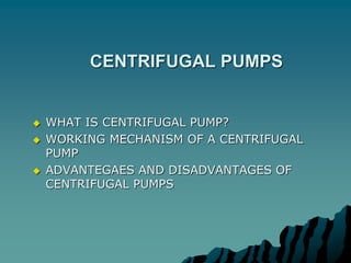 Pumps Fluid Mechanics and machinery , different types of pumps | PPT