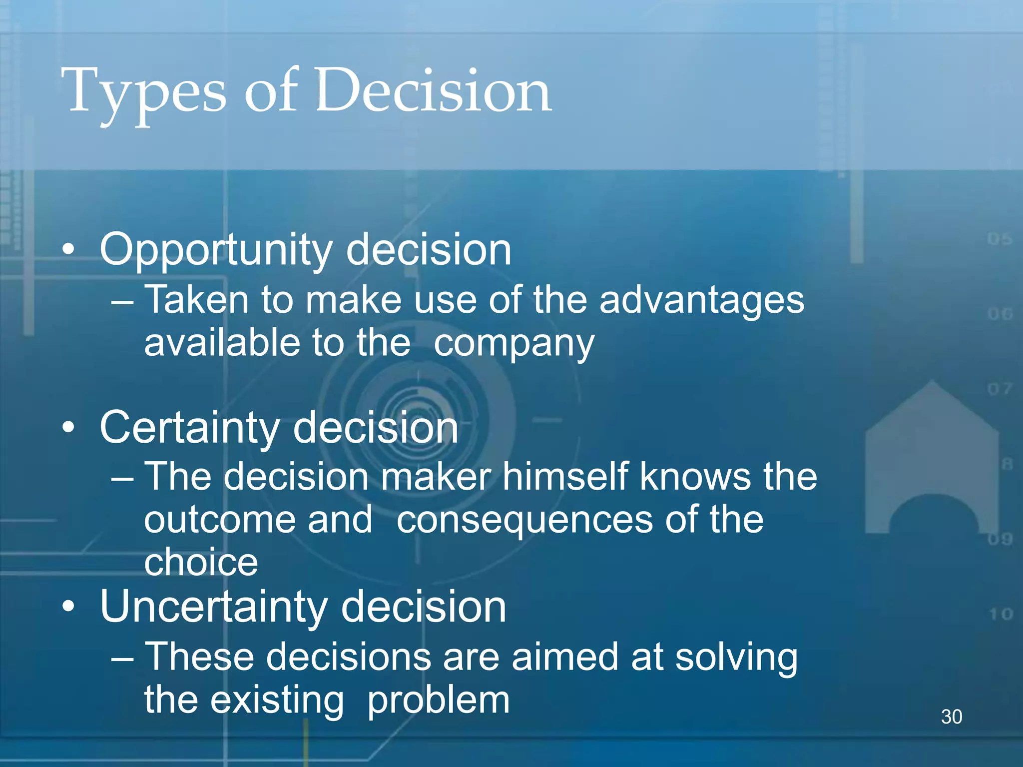 DECISION MAKING – DEFINITION, CHARACTERISTICS, ELEMENTS, PROCESS, TYPES ...
