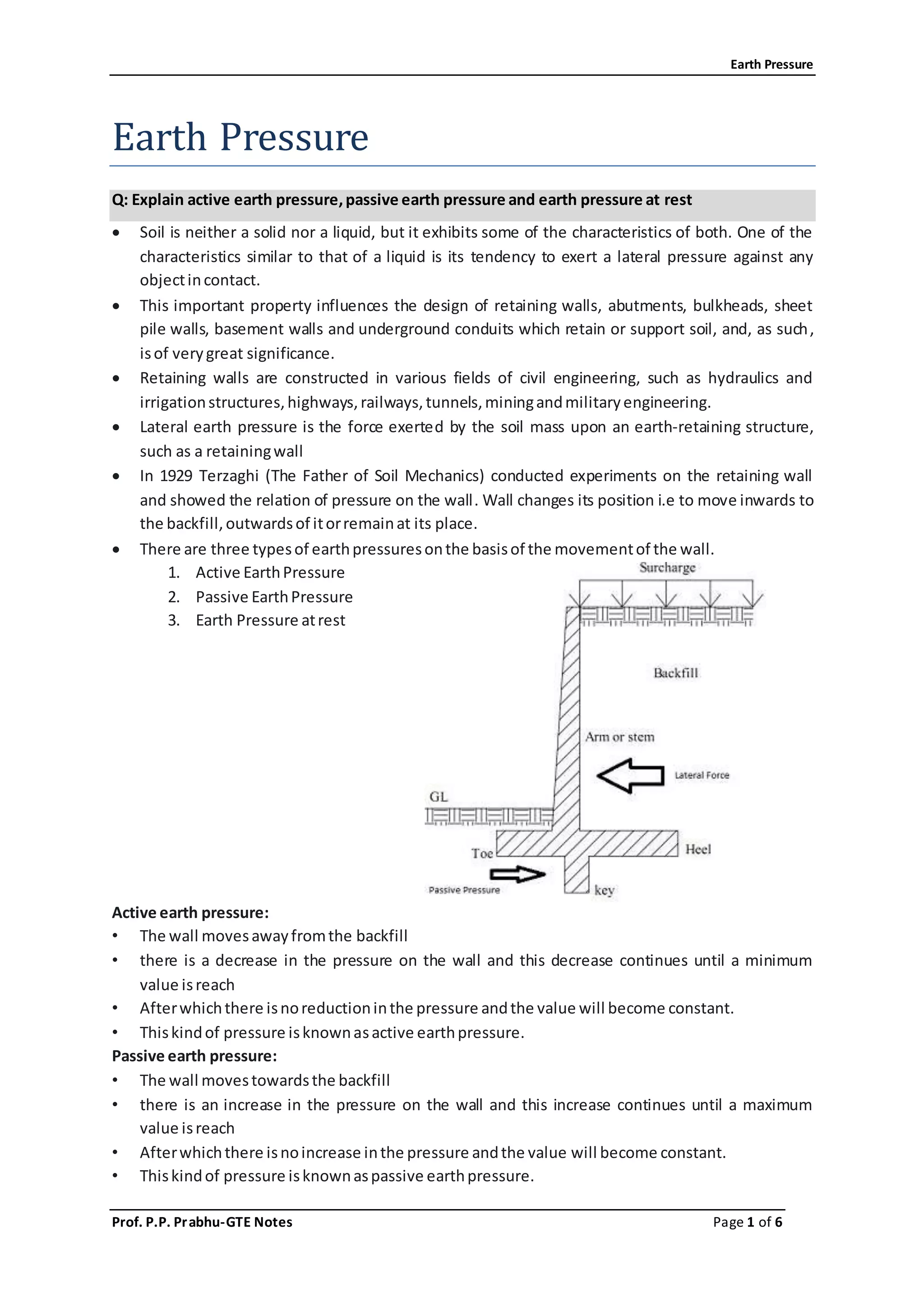 Chapter 6 earth pressure | DOCX