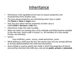 inheritance | PPTX | Programming Languages | Computing
