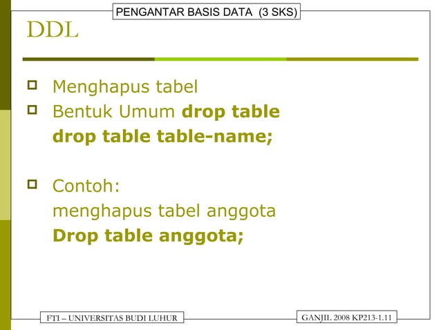 Chapter 6 perintah ddl | PPT