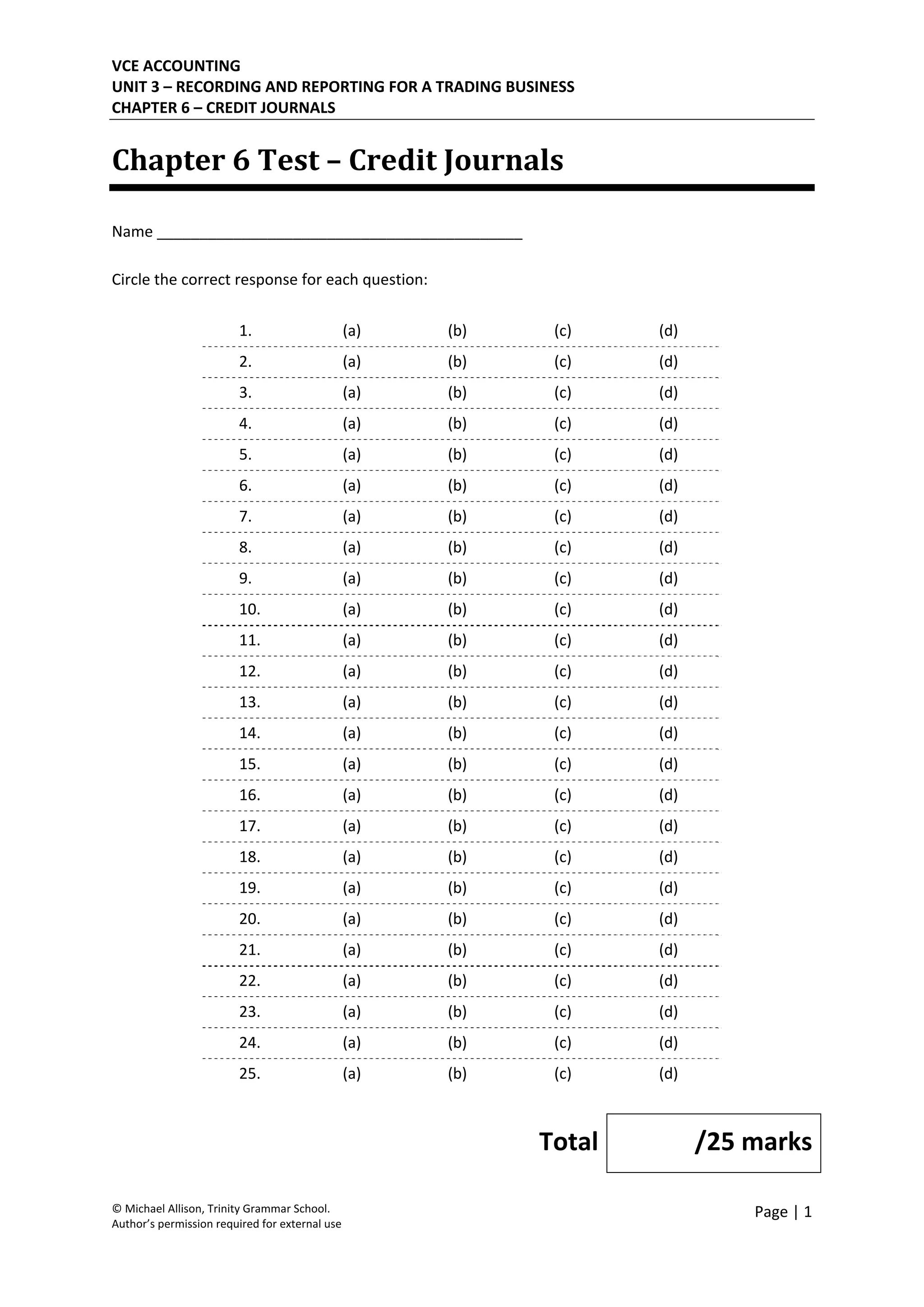 Chapter 6 - Credit Journals Test | PDF | Business Accounting & Finance ...