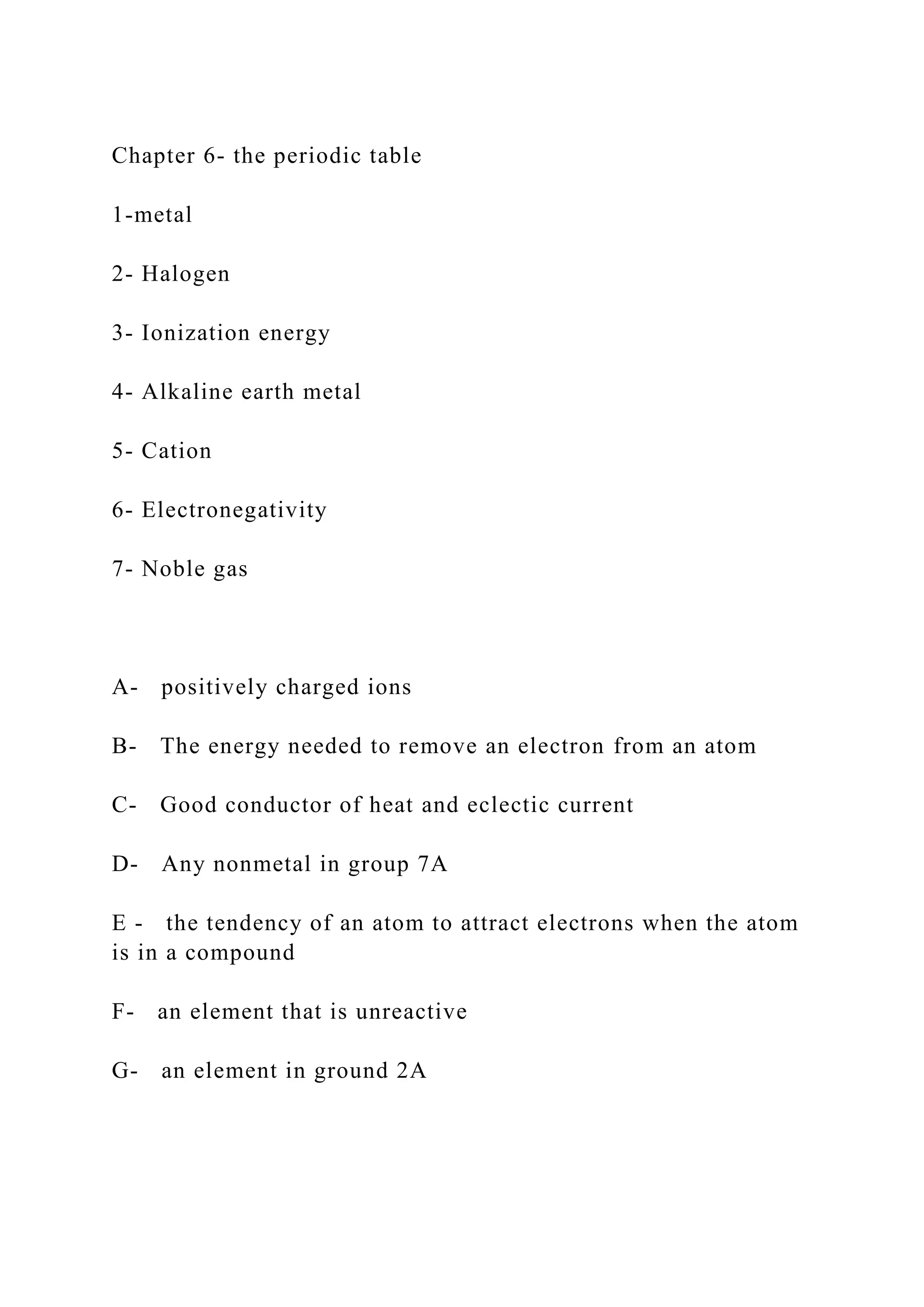 Chapter 6- the periodic table 1-metal 2- Halogen 3- I.docx