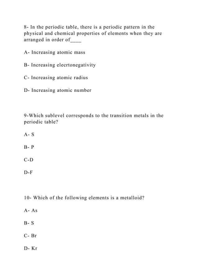 Chapter 6- the periodic table 1-metal 2- Halogen 3- I.docx