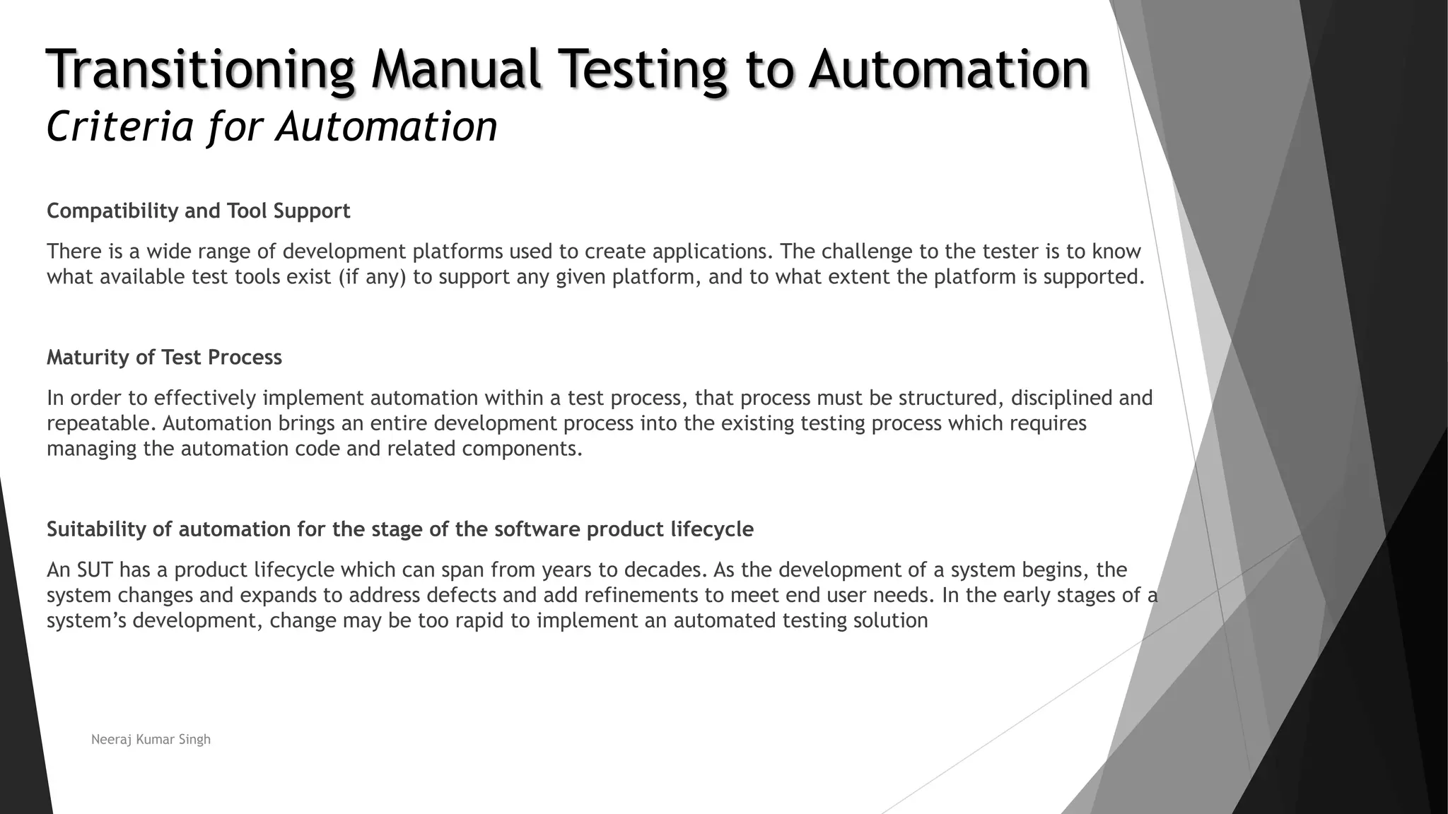 Chapter 6 Transitioning Manual Testing To An Automation Environment Ppt