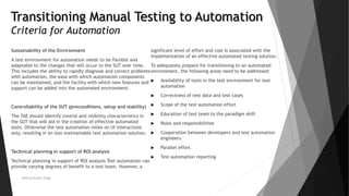 Chapter 6 - Transitioning Manual Testing to an Automation Environment | PPT
