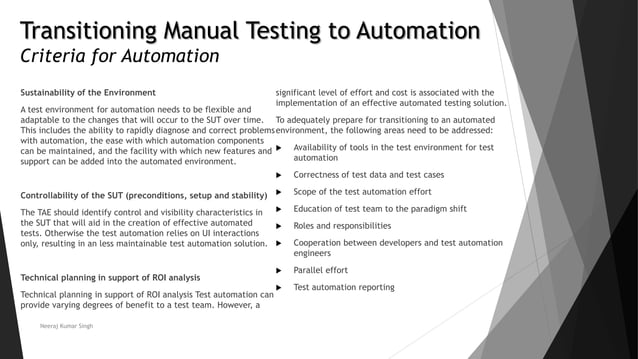 Chapter 6 - Transitioning Manual Testing to an Automation Environment | PPT