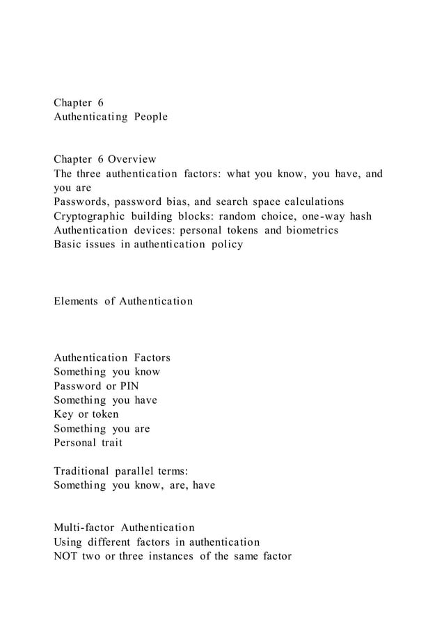 Chapter 6Authenticating PeopleChapter 6 OverviewThe th | PDF