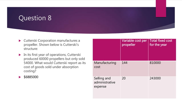 Chapter 6 Connect Quiz (Variable Costing and Segment Reporting:Tools for Management) | PPTX