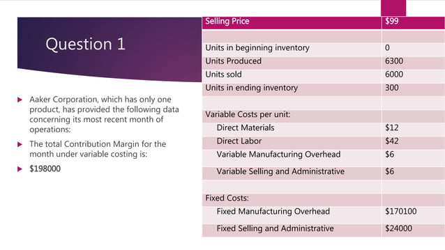 Chapter 6 Connect Quiz (Variable Costing and Segment Reporting:Tools for Management) | PPTX