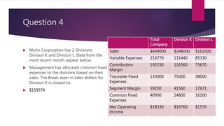 Chapter 6 Connect Quiz (Variable Costing and Segment Reporting:Tools for Management) | PPTX