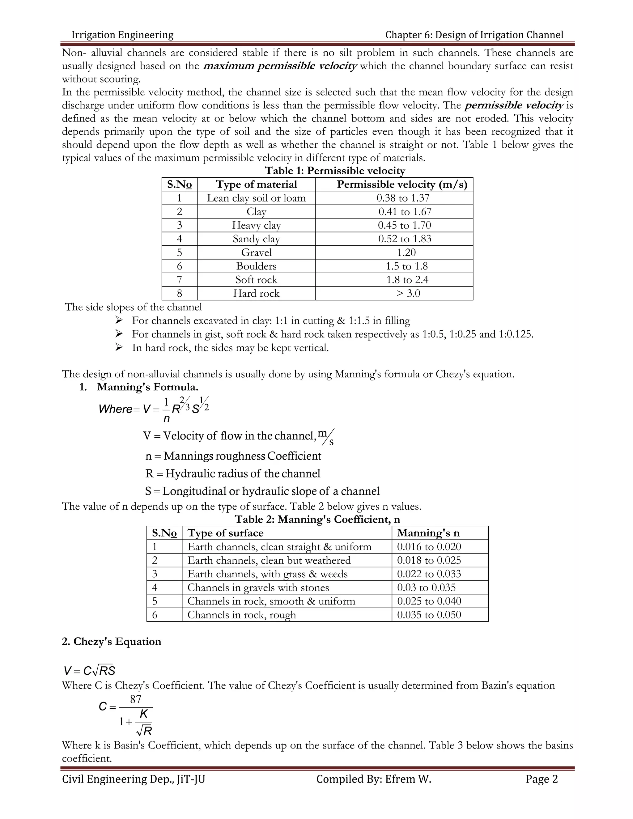 Chapter 6 design of irrigation channel1 | PDF