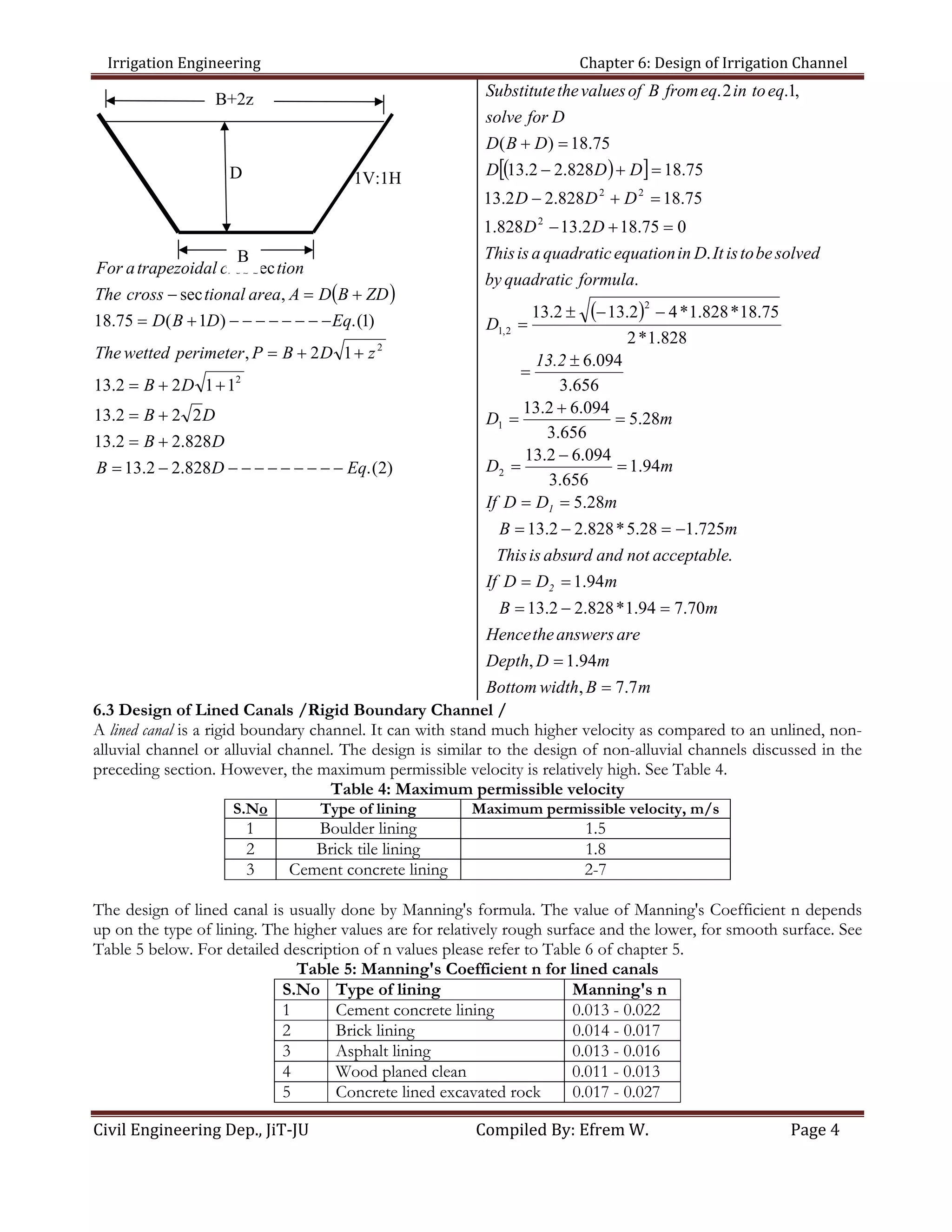 Chapter 6 design of irrigation channel1 | PDF