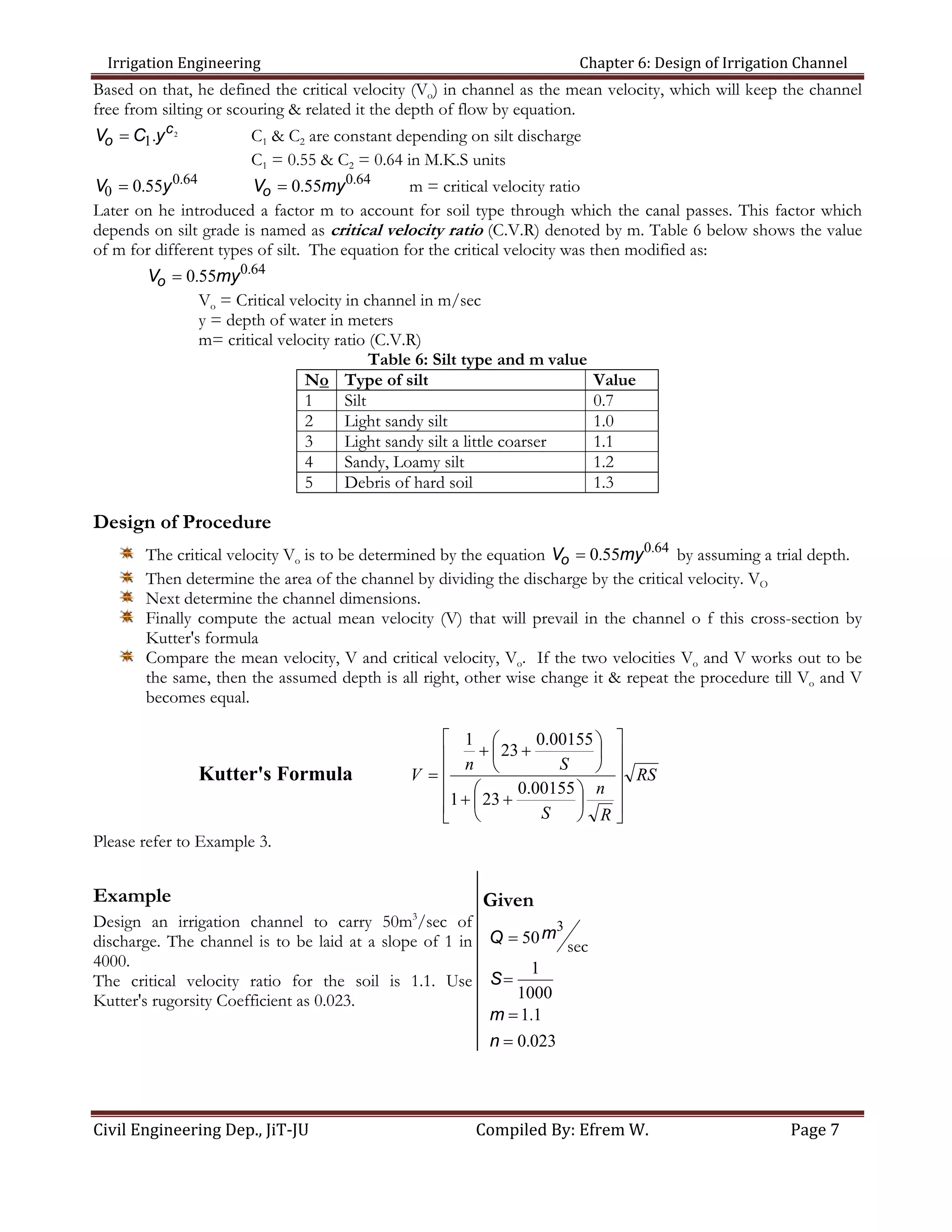 Chapter 6 design of irrigation channel1 | PDF