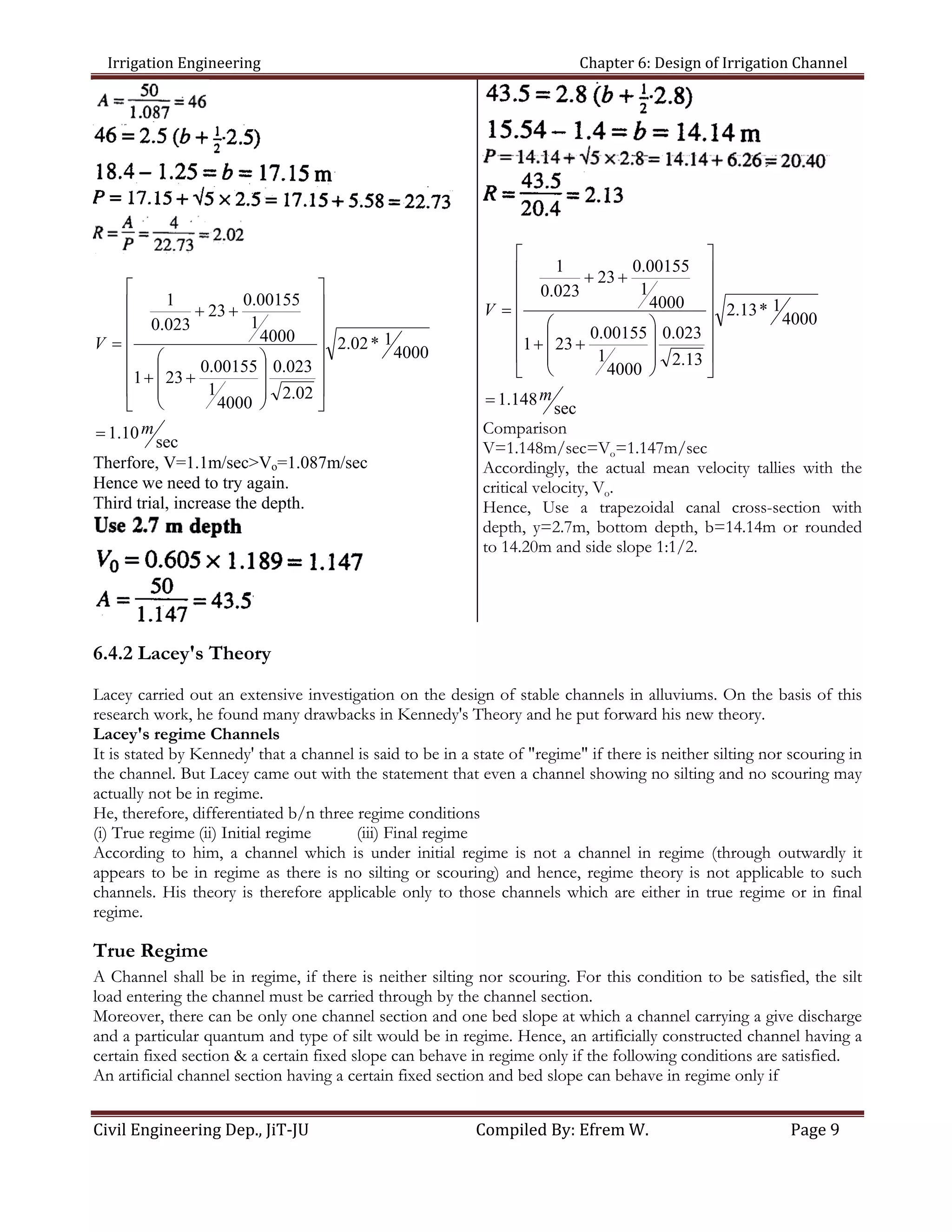 Chapter 6 design of irrigation channel1 | PDF