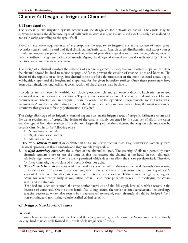 Chapter 6 design of irrigation channel1 | PDF