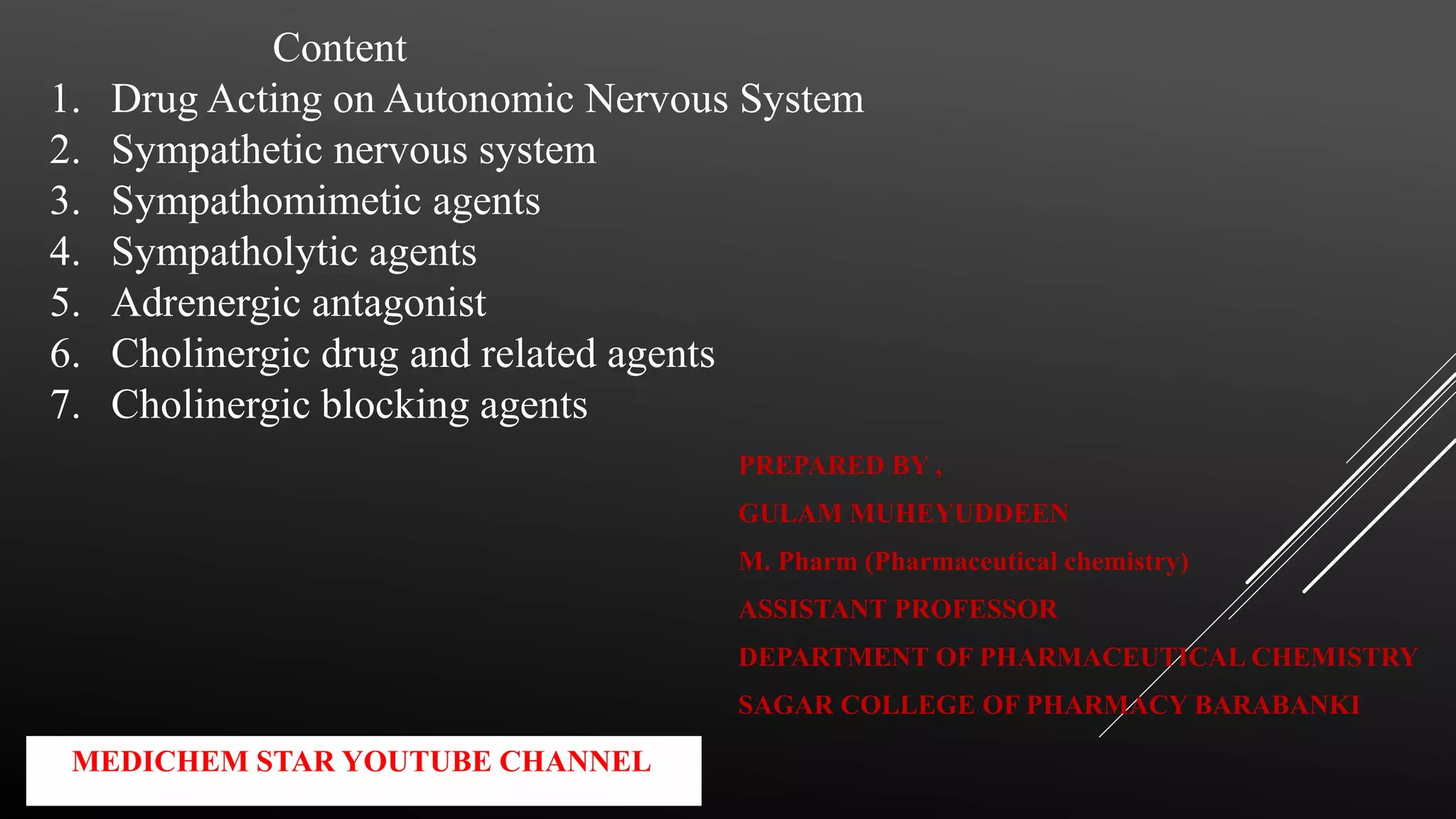 Drug Acting on Autonomic Nervous System, Sympathetic nervous system ...