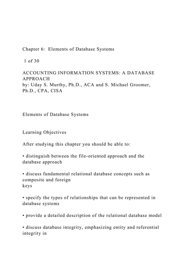 Chapter 6 Elements of Database Systems 1 of 30 ACCO.docx