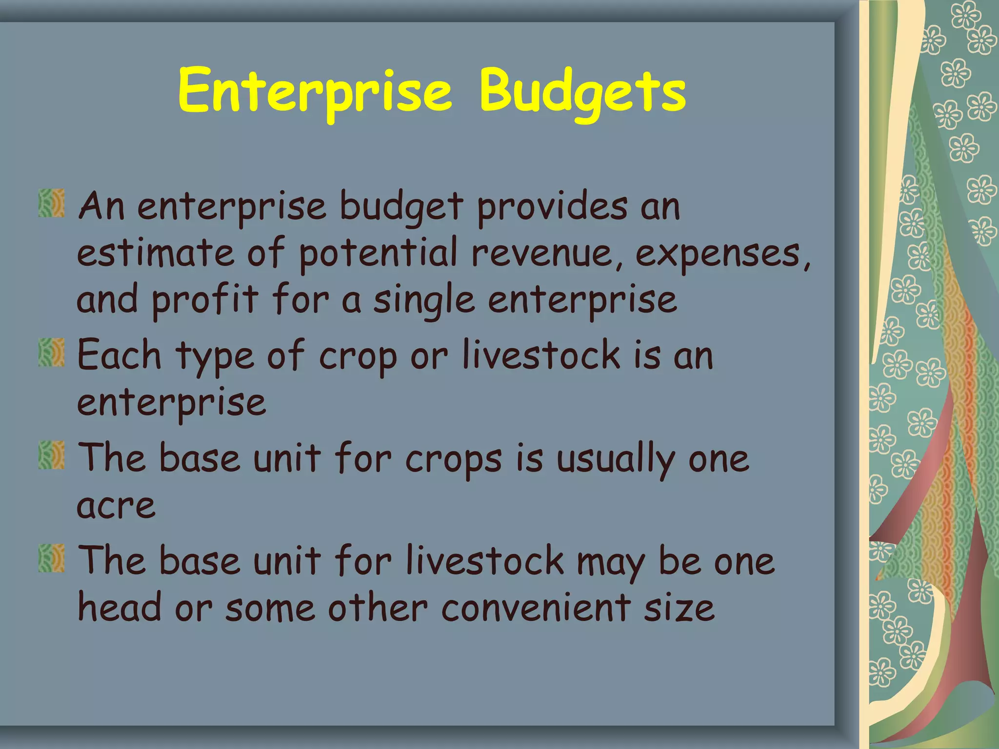 Chapter 6(enterprise budgeting) | PPT