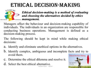 Chapter 6 ETHICAL DECISIONS. (Business Ethics) pdf | PPT