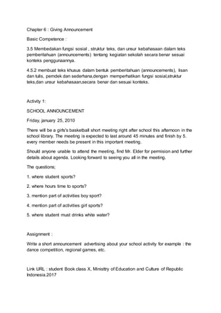 Chapter 6 giving announcements etm | PDF