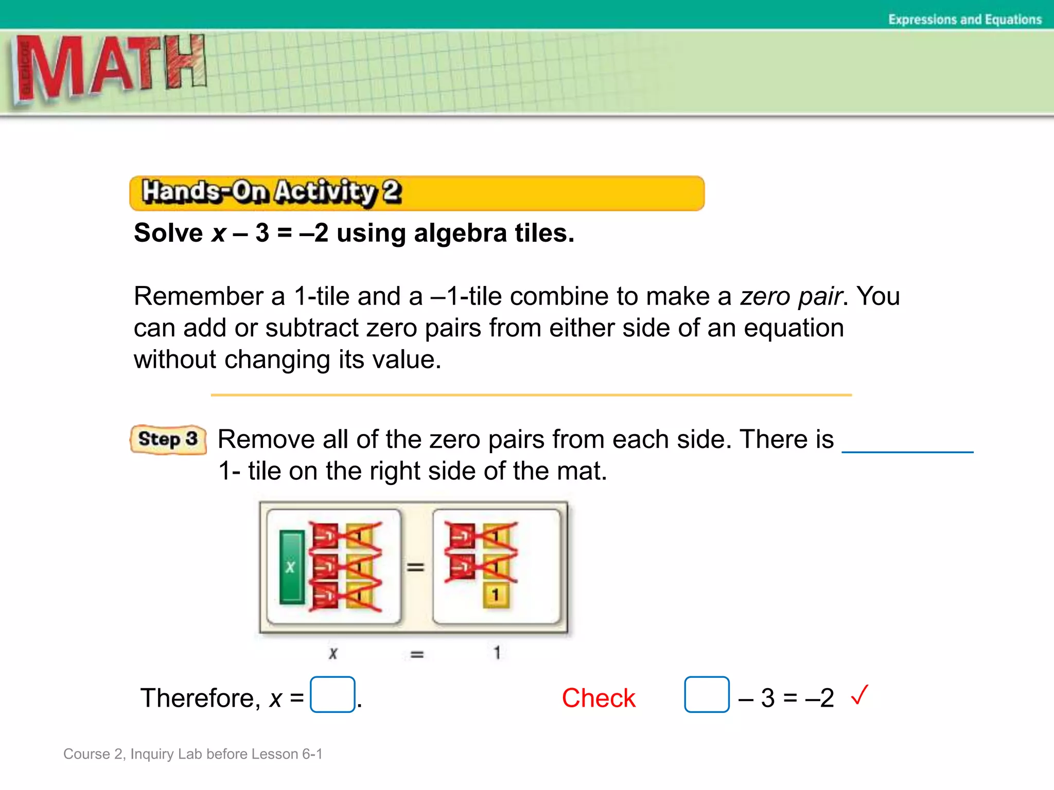 (7) Inquiry Lab - Solve One Step Addition and Subtraction Equations | PPTX