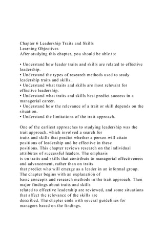 Chapter 6 Leadership Traits and SkillsLearning Objectives .docx