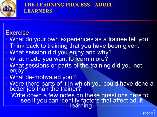 Chapter 6: Learning Process Adult Learners | PPT | Workshops and ...
