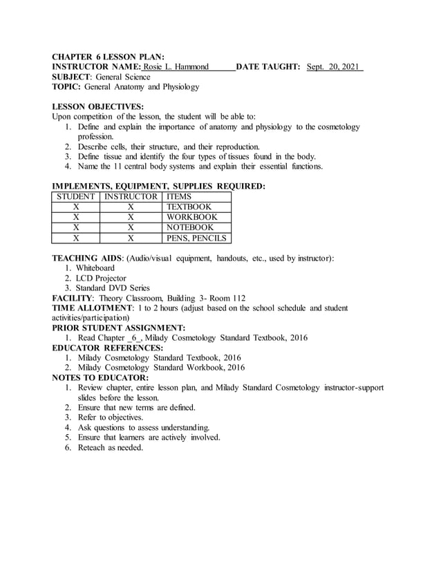Chapter 6 lesson plan general anatomy and physiology | DOCX | Bone and Joint Conditions ...