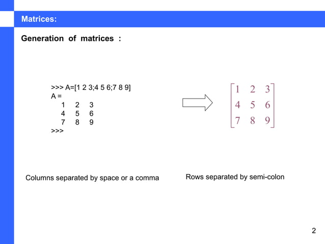 Chapter 6 Matrices in MATLAB | PPT Chapter 6 Matrices in MATLAB | PPT