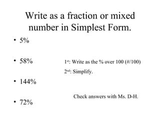 Chapter 6 Section 4 Fractions Decimals And Percents | PPT