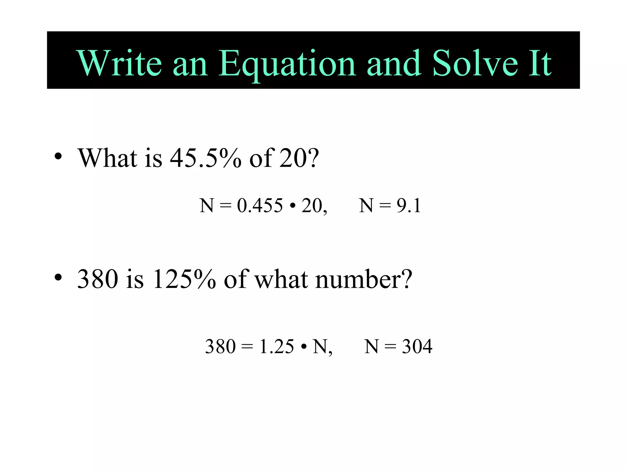 Percents And Equations | PPT