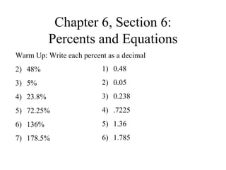 Percents And Equations | PPT