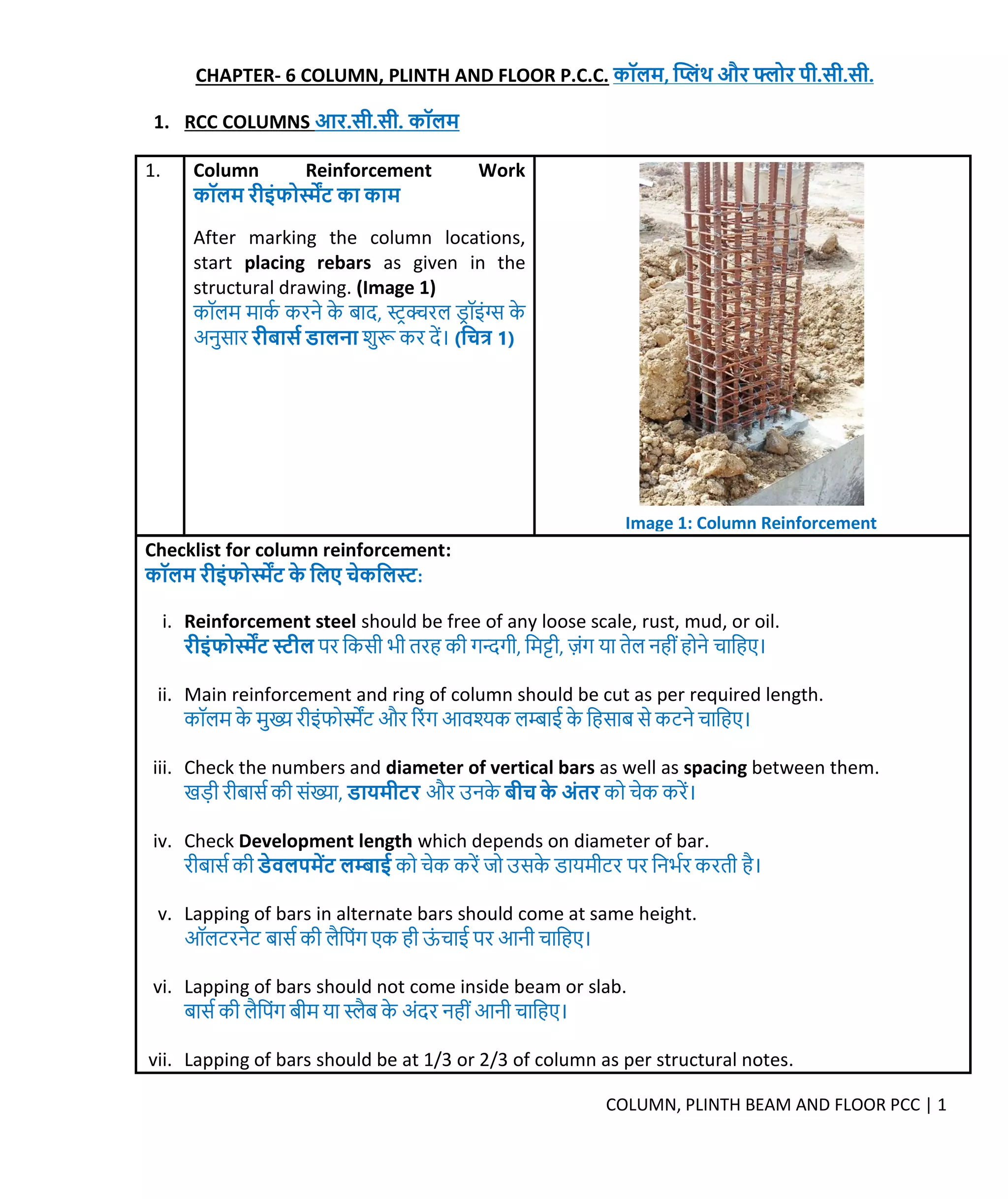 'DRISHTI' Chapter 6: Column, Plinth and Floor P.C.C. (कॉलम, प्लिंथ और ...