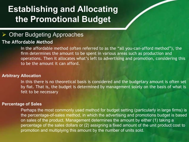 Establishing Objectives and Budgeting for the Promotional Program ...