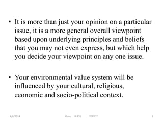 IB ESS Chapter 7.Environmental Value System | PDF