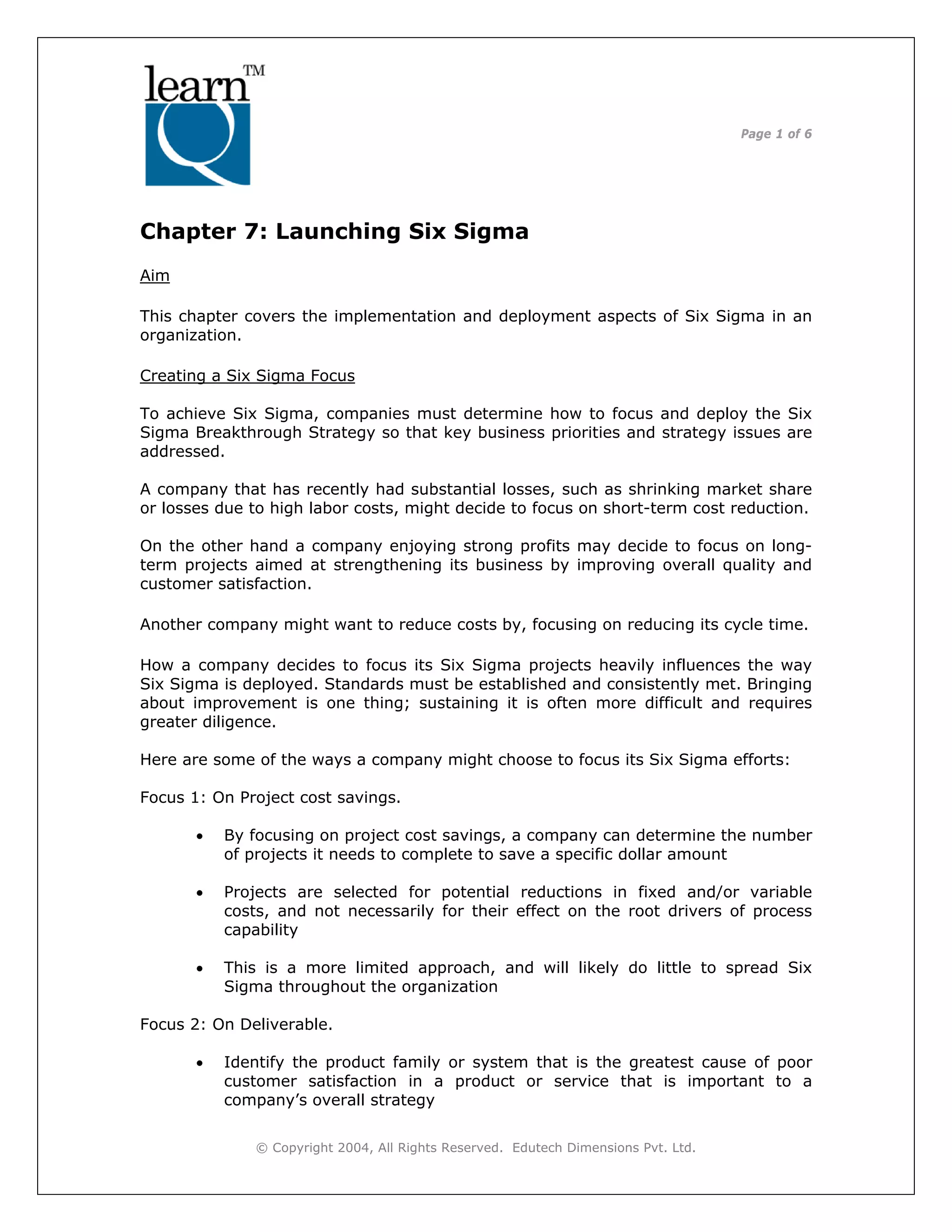 6 Sigma - Chapter7 | PDF